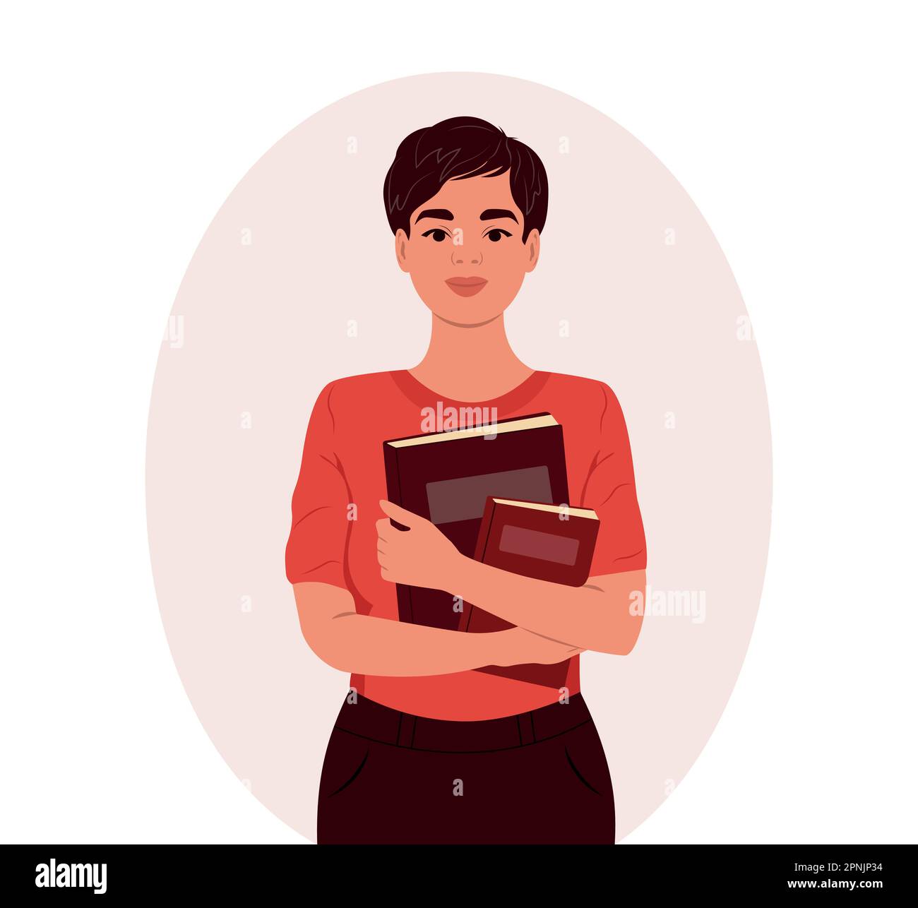 Happy girl student with book. Vector illustration in cute cartoon style ...