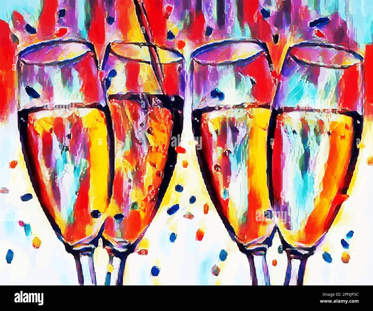 Champagne flutes with champagne is seen in an abstract vector image ...