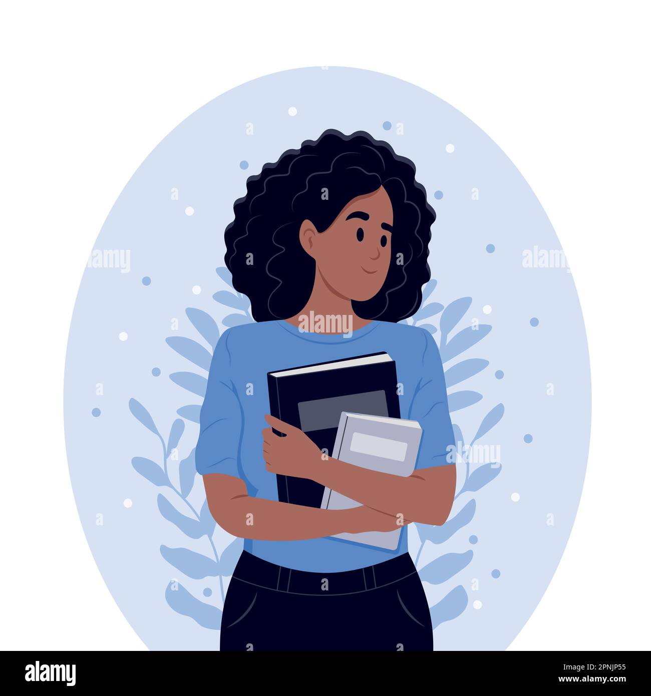 Happy black girl student with book. Vector illustration in cute cartoon ...