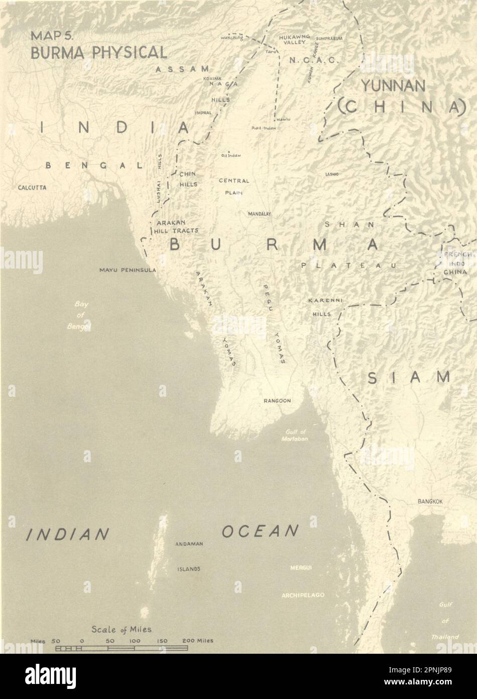 BURMA. Burma Physical 1951 old vintage map plan chart Stock Photo - Alamy