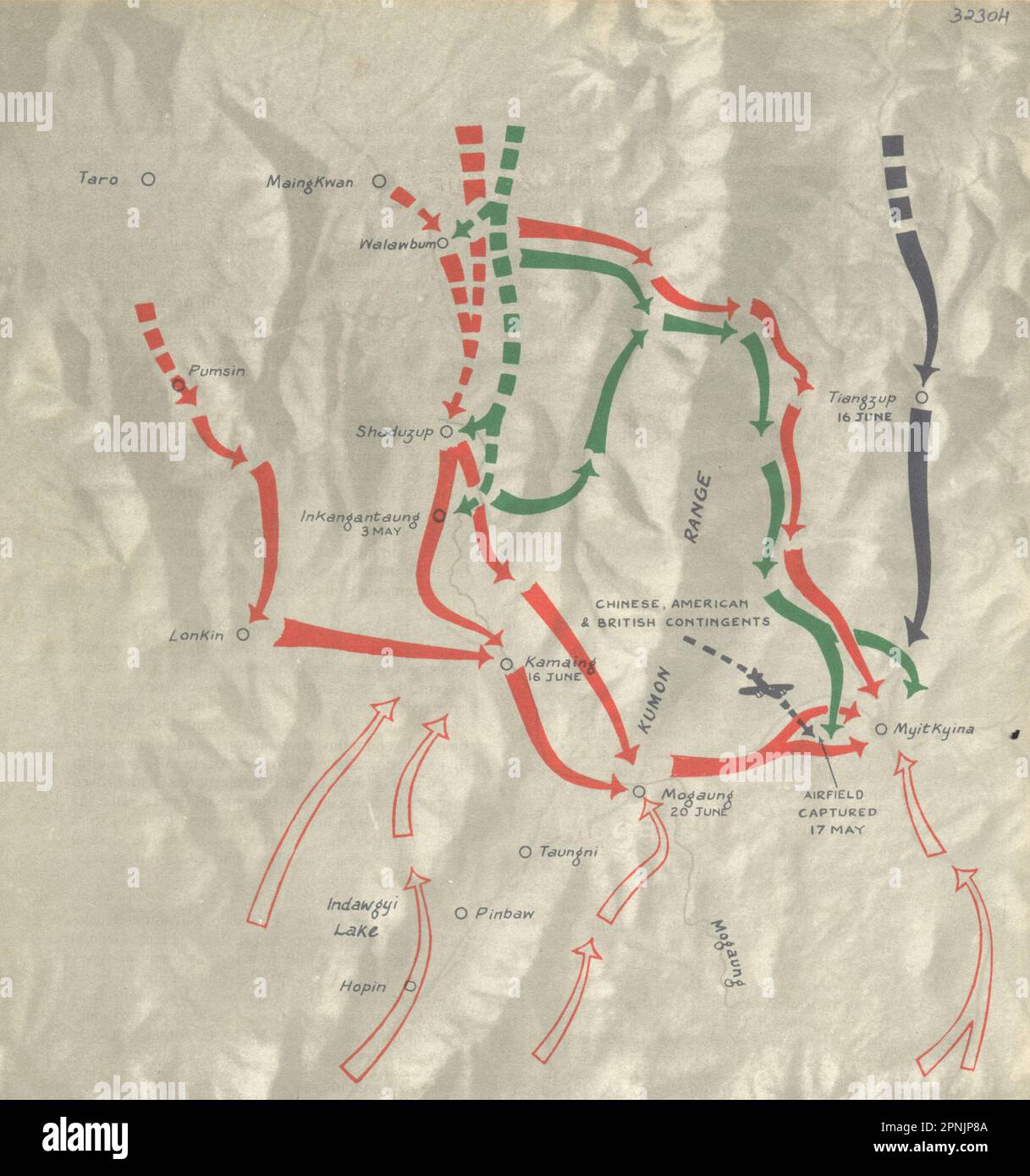 BURMA. Apr to June, 1944. NCAC Operations 1-30 1951 old vintage map ...