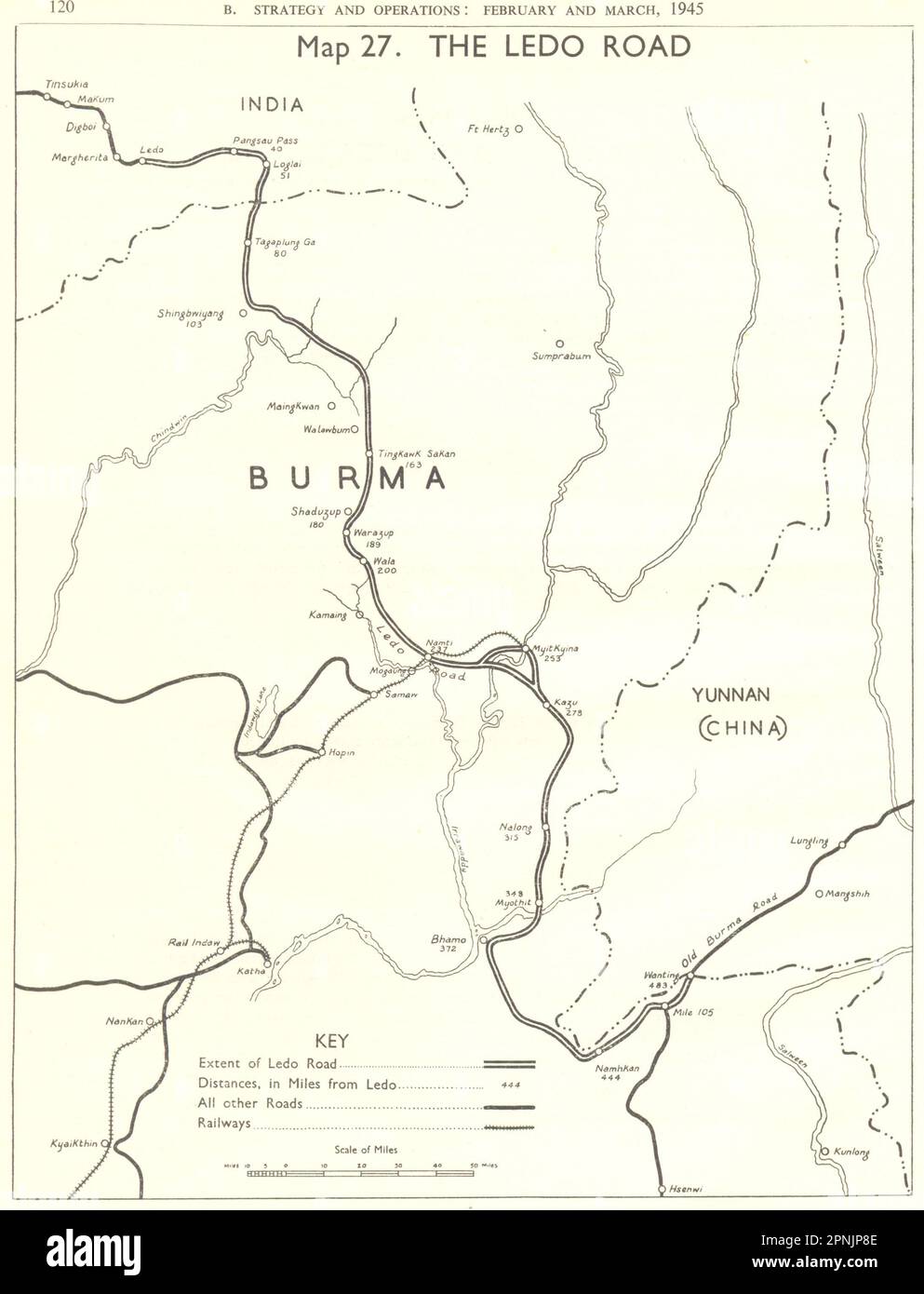 BURMA. February and March, 1945. The Ledo Road 1951 old vintage map ...