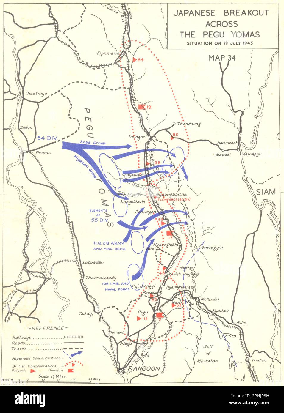BURMA. May to Sep, 1945. Japanese Breakout across Pegu Yomas 1951 old ...