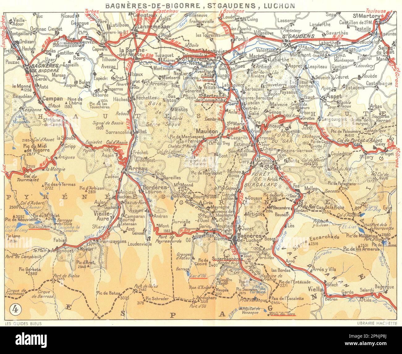 HTES-PYRÉNÉES. Bagneres-Bigorre, Gaudens, Luchon 1951 old vintage map ...