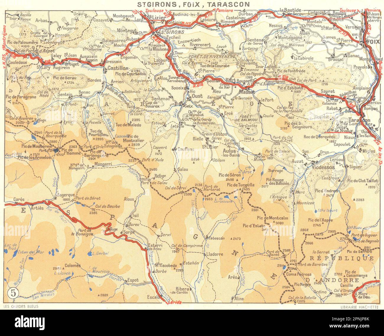 ARIÈGE. De Toulouse a St-Girons. Foix, Tarascon 1951 old vintage map ...