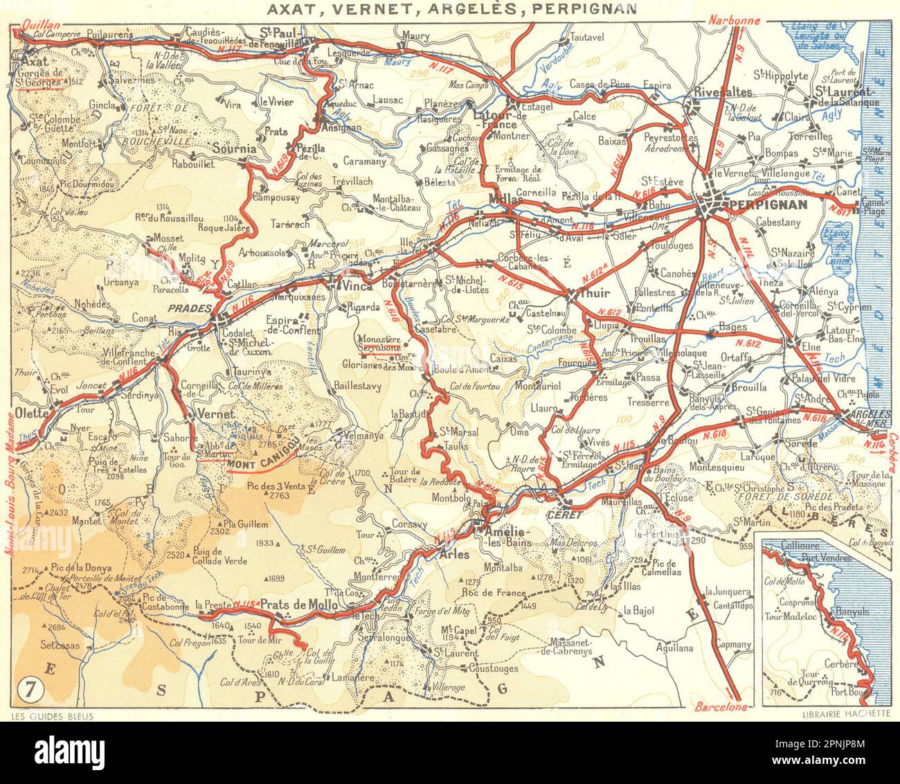 PERPIGNAN. Axat, Vernet, Argeles 1951 old vintage map plan chart Stock ...