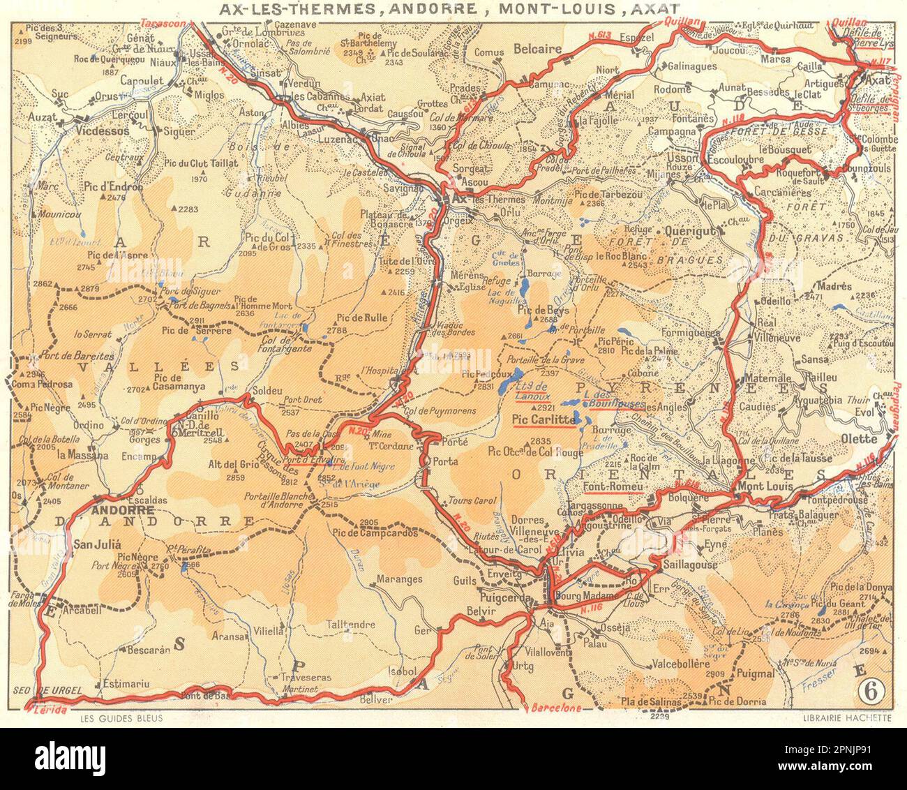 ARIEGE. Ax-Thermes. Andorre, Mont-Louis, Axat 1951 old vintage map plan ...