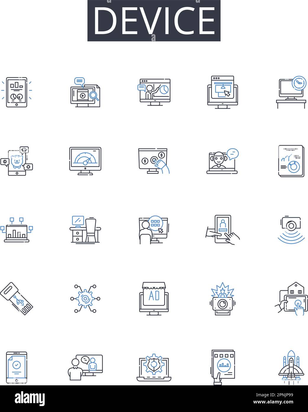 Device line icons collection. Apparatus, Appliance, Gadget, Equipment ...