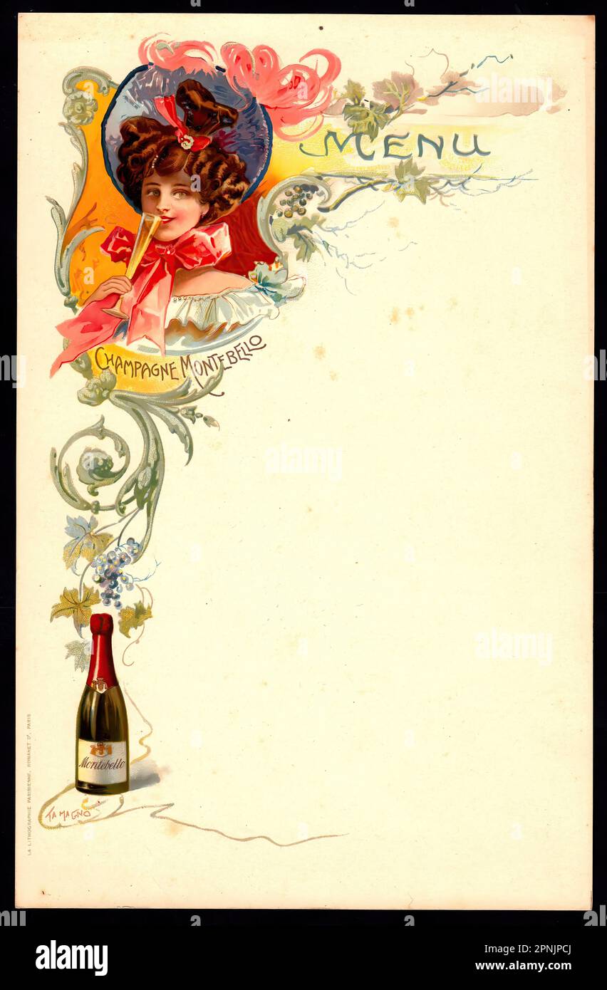 Champagne Montebello 002 - Vintage Art Nouveau Menu Card, Belle Epoque ...
