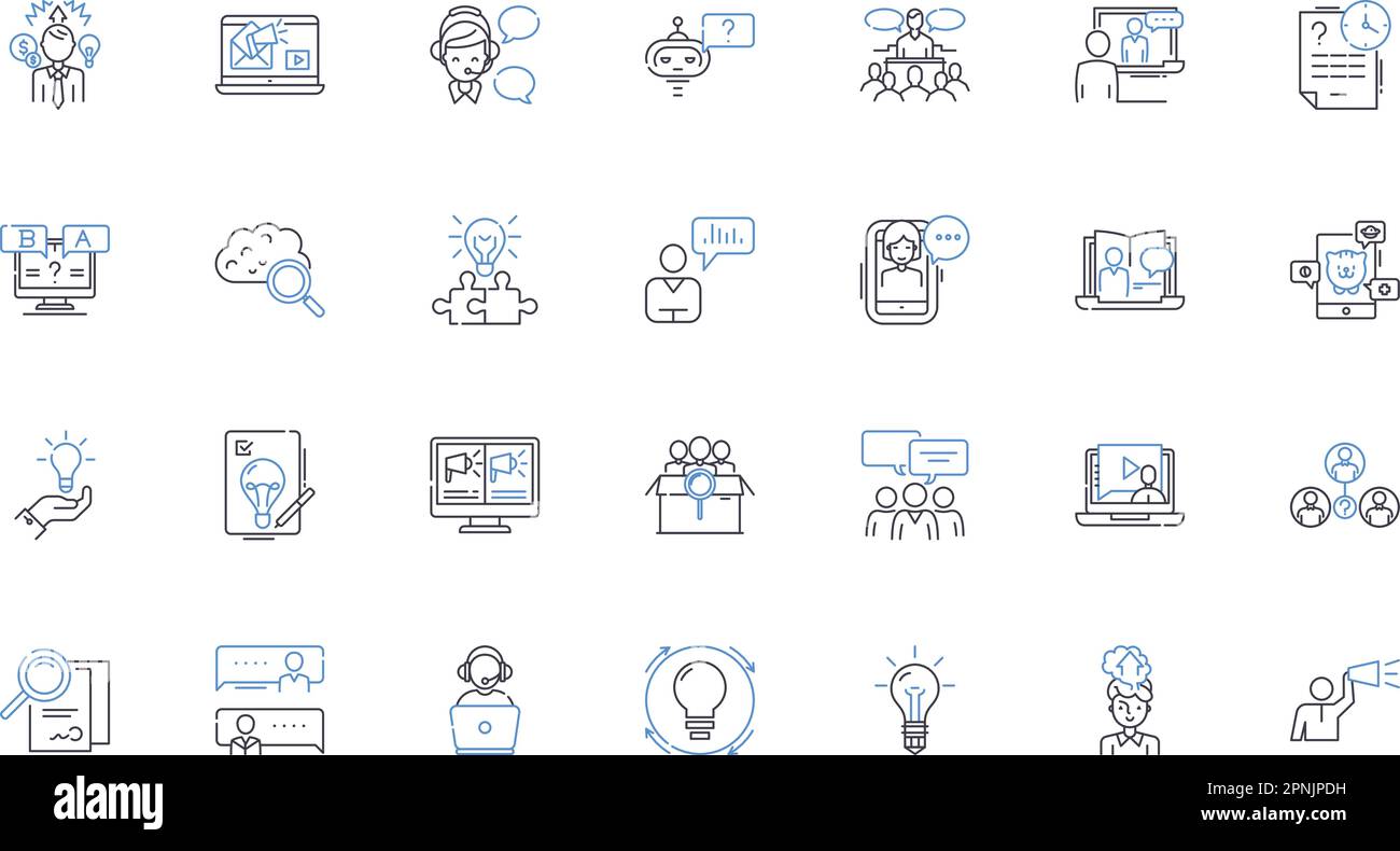 Interrogating and rejoinders line icons collection. Inquiry, Defense ...