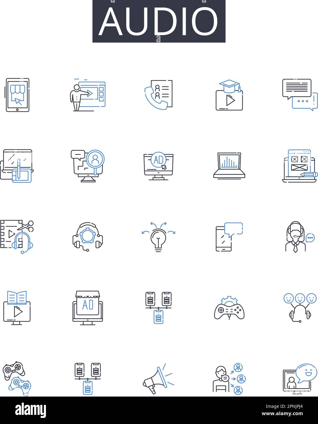 Audio line icons collection. Sound, Music, Melody, Noise, Rhythm, Tune ...
