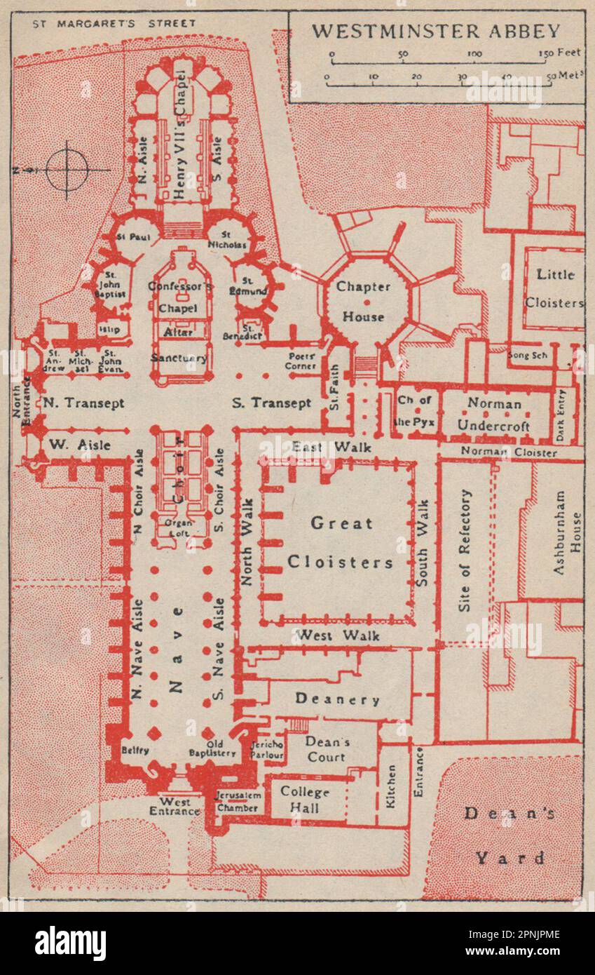 WESTMINSTER ABBEY. Vintage ground plan. London 1951 old vintage map ...