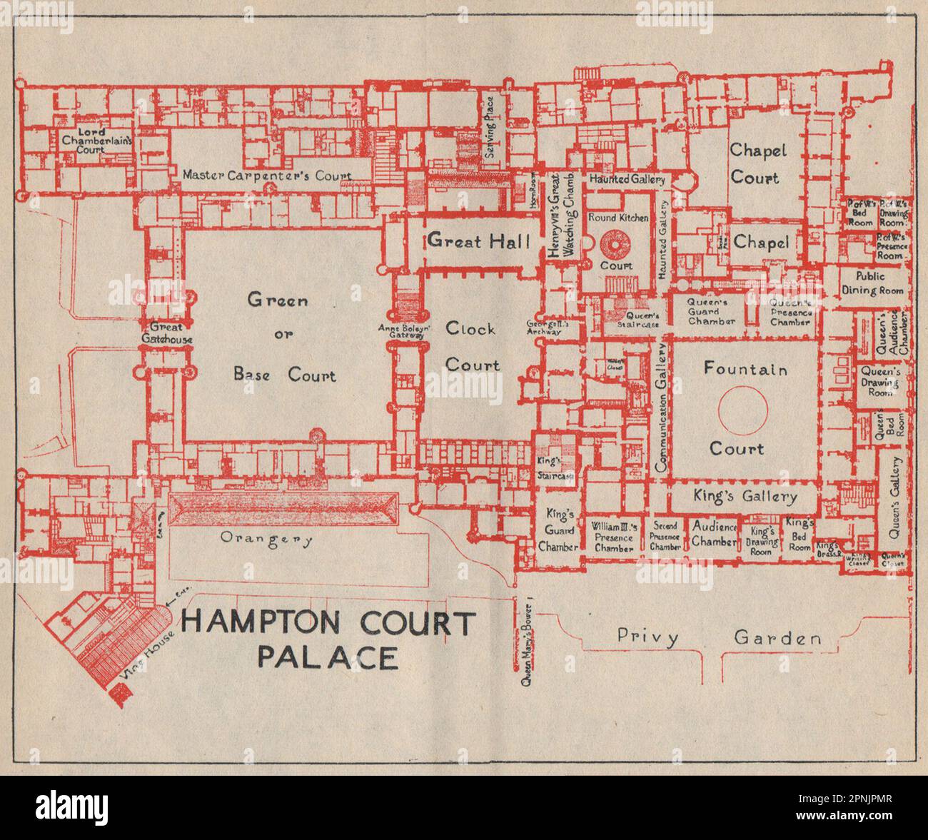 HAMPTON COURT PALACE. Vintage ground plan. London 1951 old vintage map ...