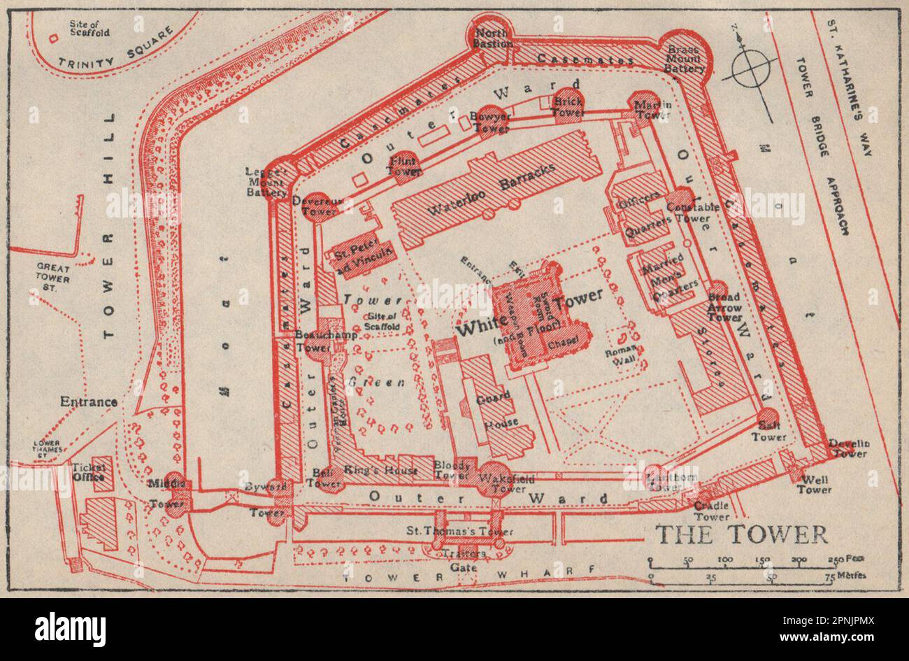 TOWER OF LONDON. Vintage ground plan 1951 old vintage map chart Stock ...
