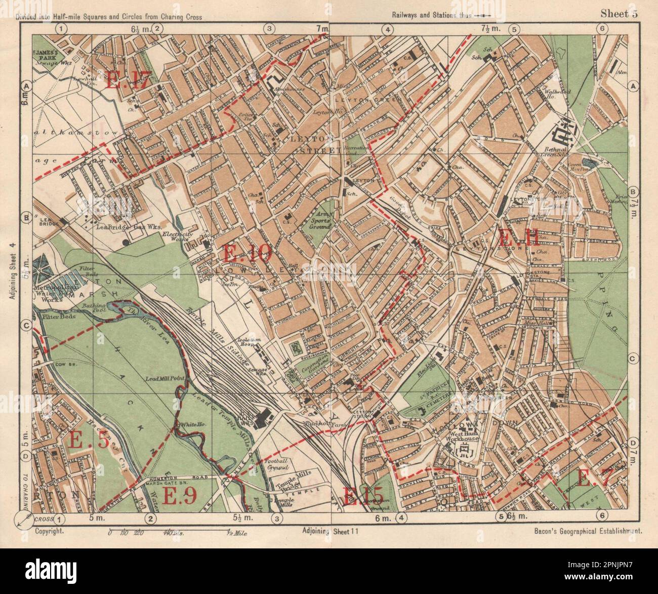 NE LONDON. Leyton Leytonstone Hackney Marshes Knotts Green. BACON 1925 ...