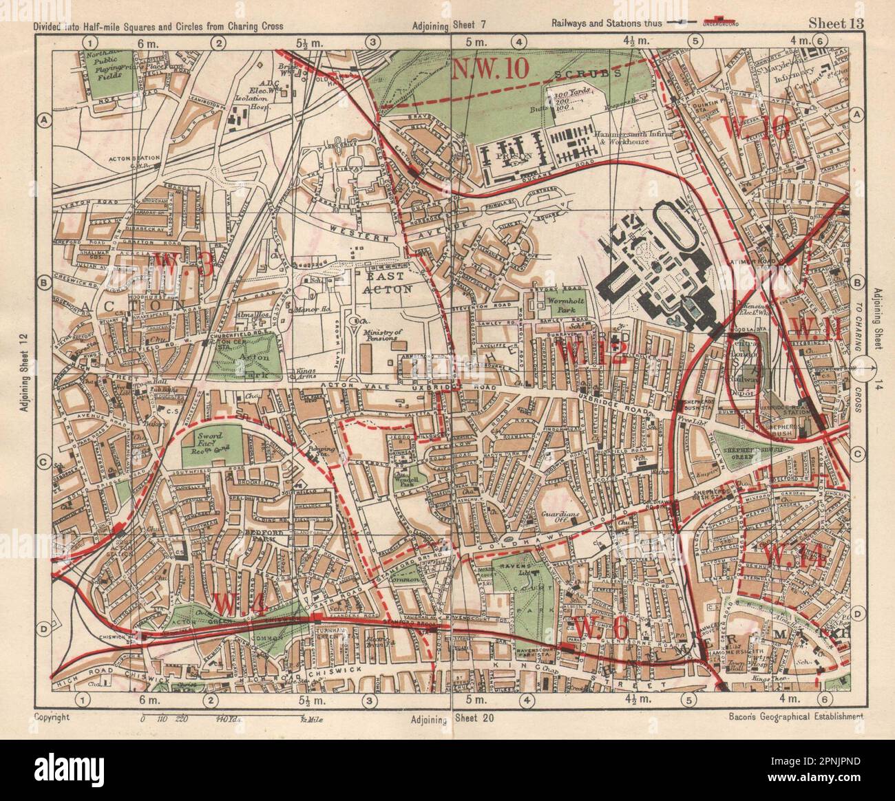 W LONDON. Acton Shepherd's Bush Brook Green West Kensington. BACON 1925 ...
