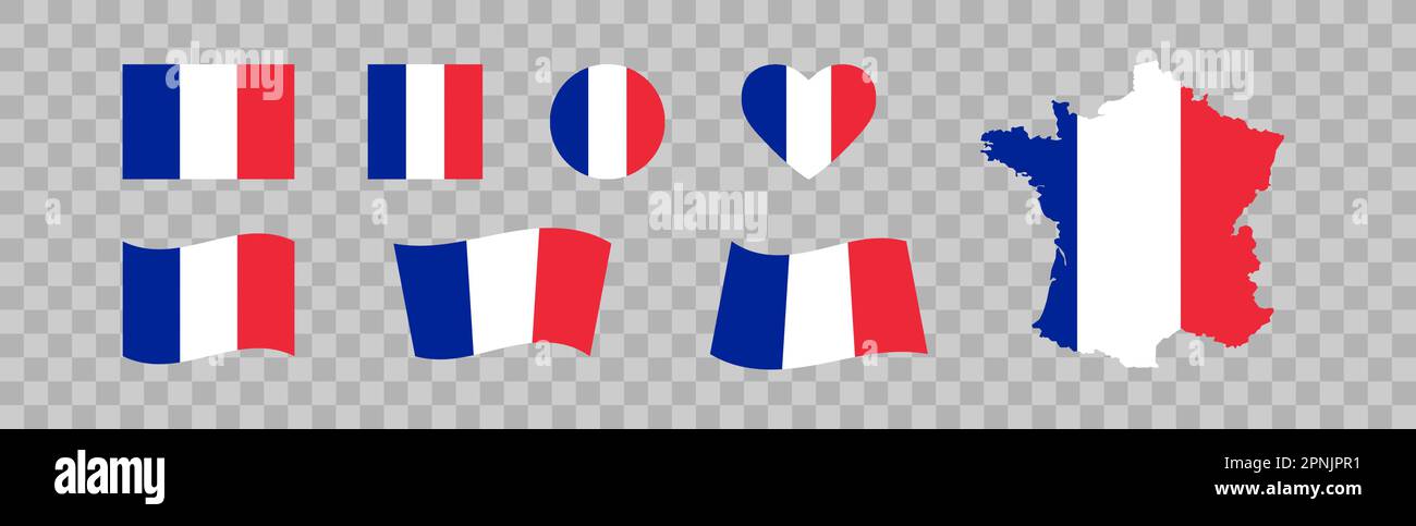 France set national flag and map icons. French Republic isolated vector ...