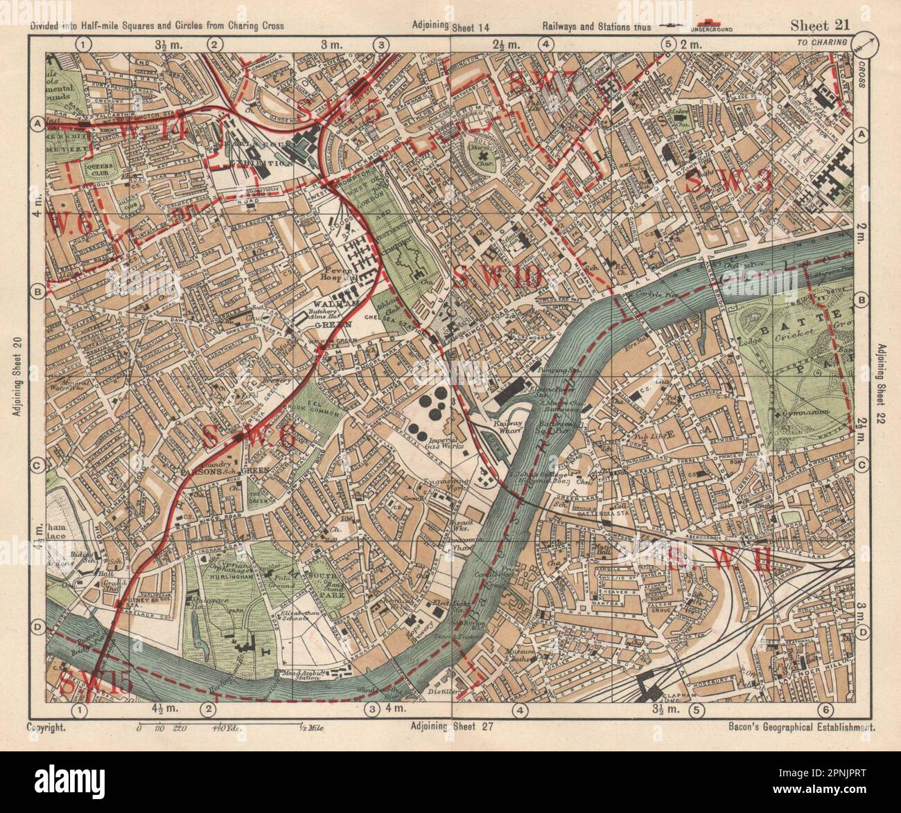 SW LONDON. Fulham Chelsea Battersea Walham/Parson's Green. BACON 1925 ...
