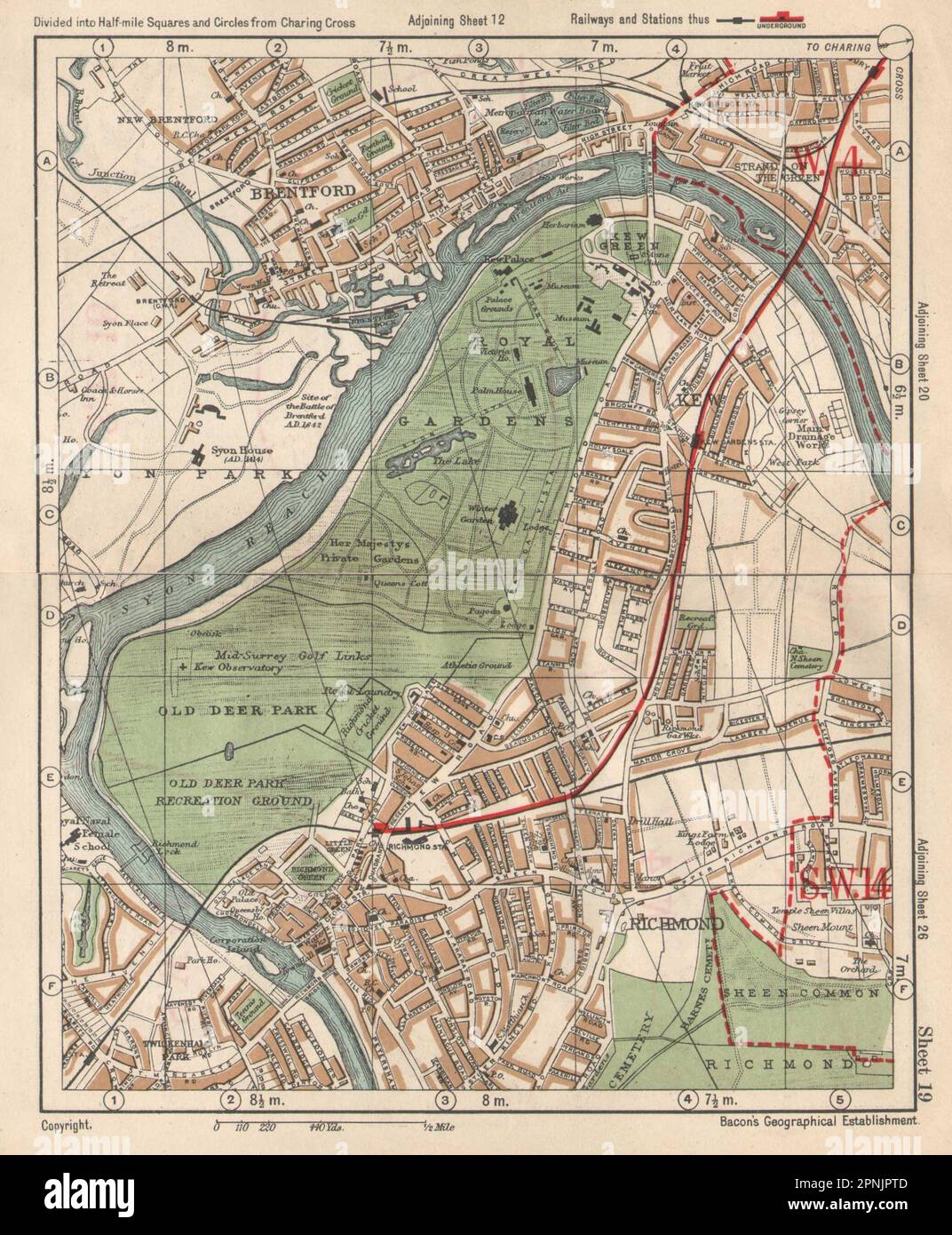 SW LONDON. Brentford Kew gardens Richmond Sheen Chiswick. BACON 1925 ...