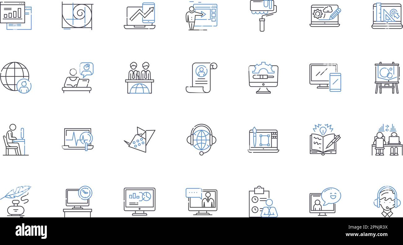 Cooperative Work Line Icons Collection Collaboration Partnership