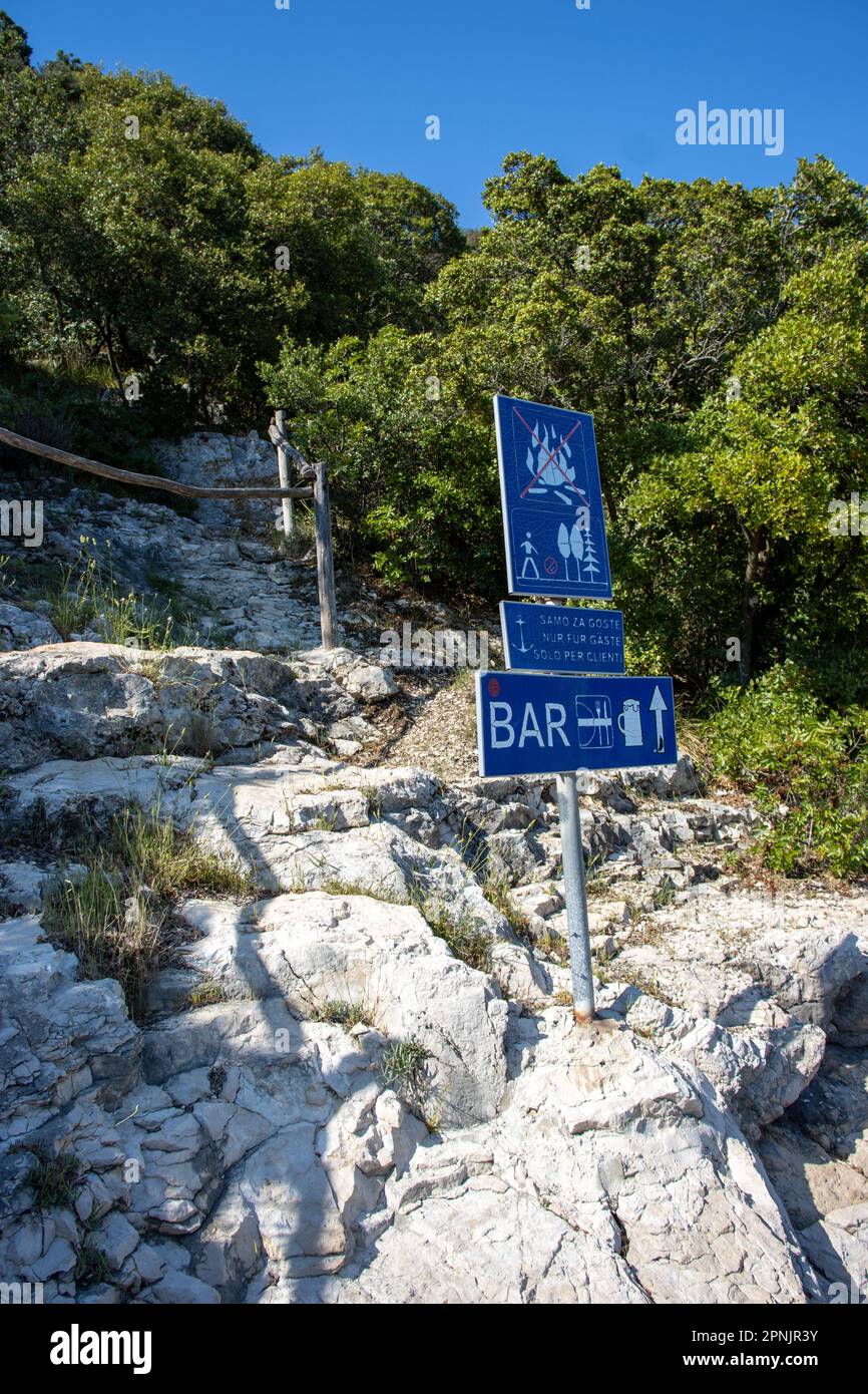 ROVINJ, CROATIA - MAY18, 2022 sign and steps to the Pirate bar at the ...