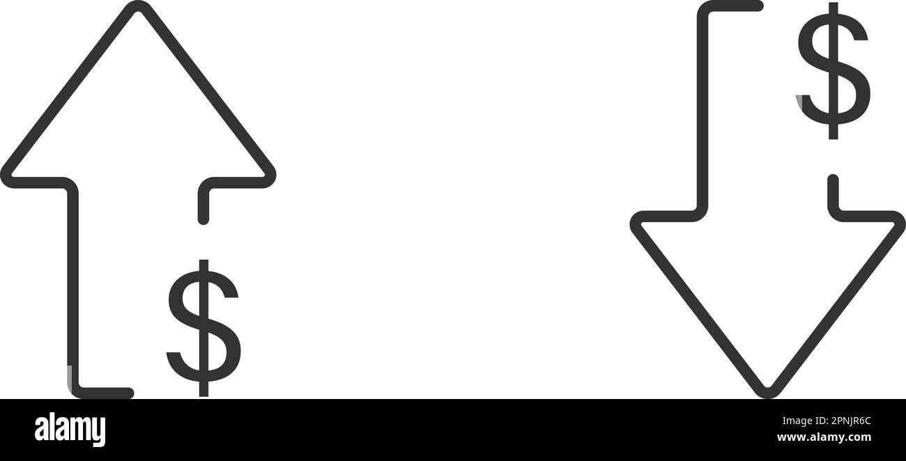 Dollar arrow isolated icon in line style. Rising and falling currency ...