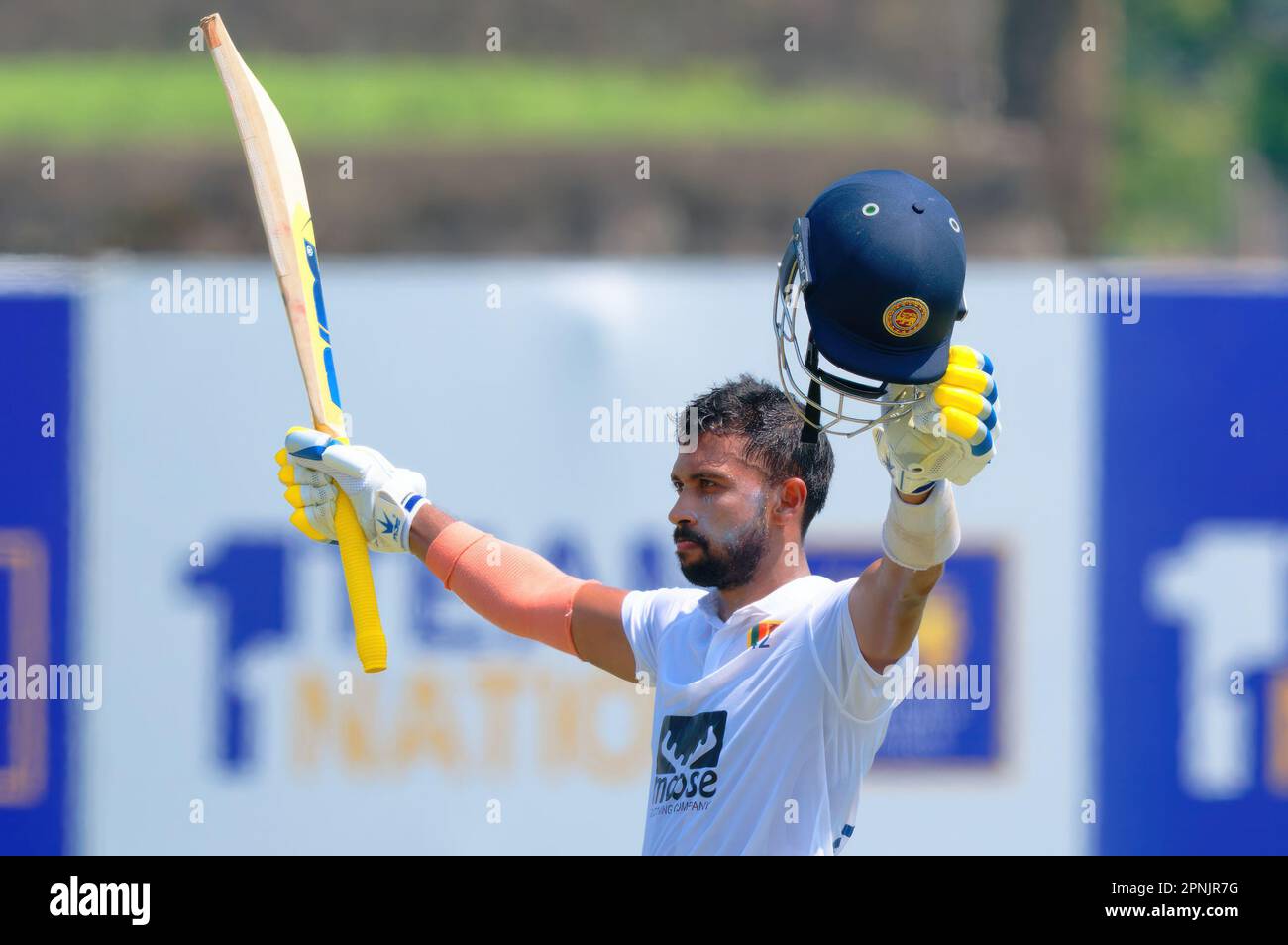 Galle, Sri Lanka. 17th April 2023. Sadeera Samarawickrama celebrates ...