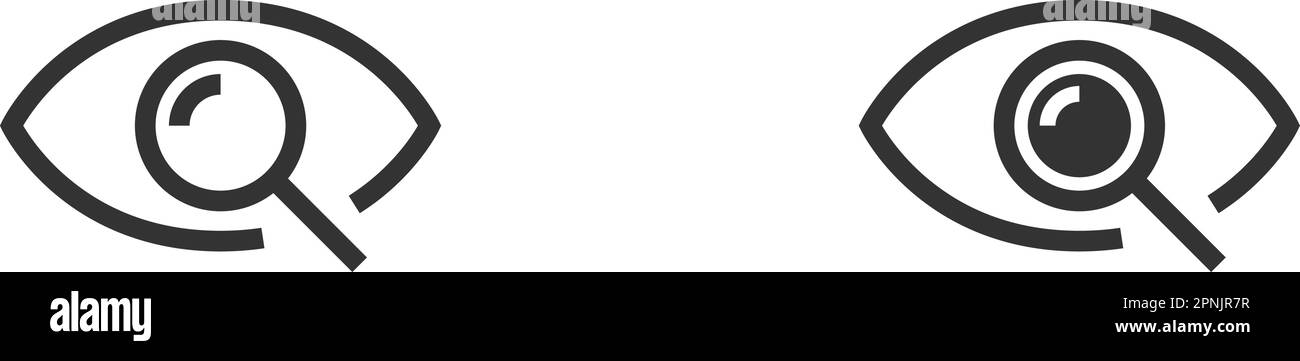 Magnifier with eye black outline icon. Find search button vector ...