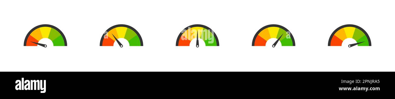 Speedometer, performance measurement flat icons set. Tachometer colored ... Speedometer, performance measurement flat icons set. Tachometer colored ...