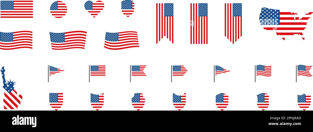 USA flag and map icon set. National symbol of the United States of ...