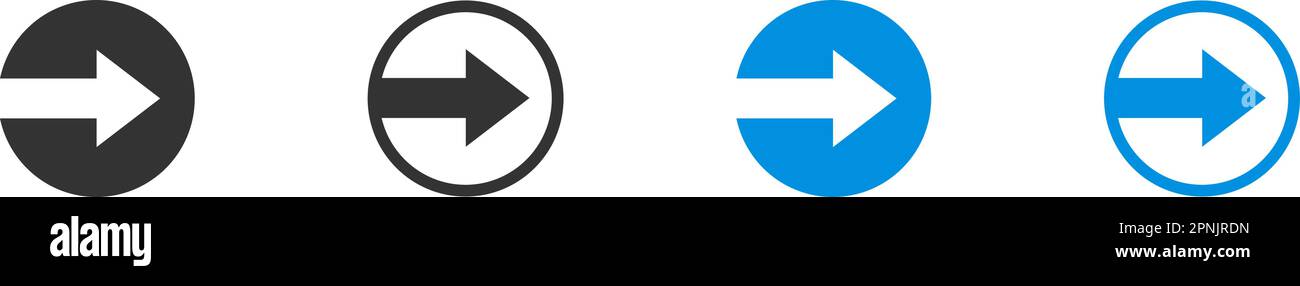 Arrow in round flat blue and black icon. Set arrows pointers mark ...