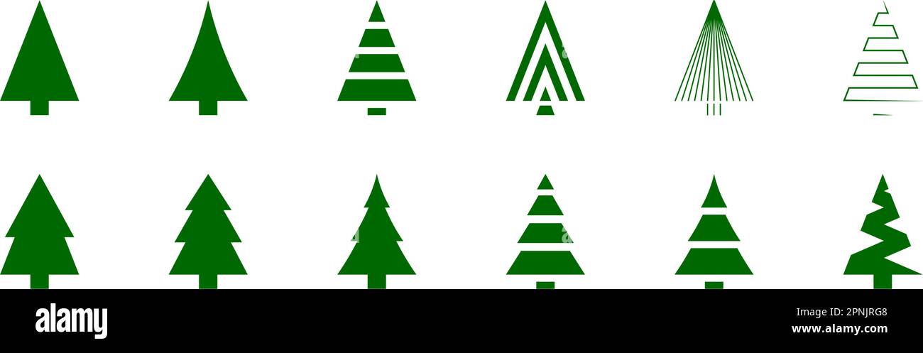 Christmas tree set green icons. X-mas sign simbol, fir tree silhouettes ...