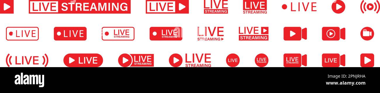 Live streaming set red icons. Play button icon vector illustration ...