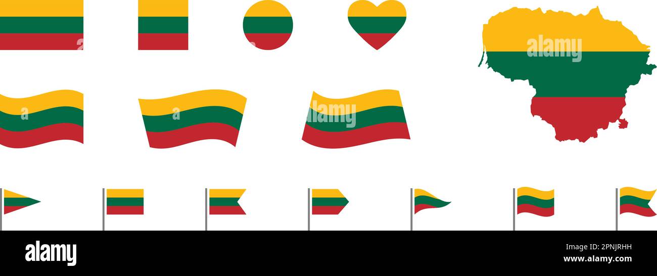 Flag of Lithuania set icon. Lithuanian map button collection. National flags country of Europe ...