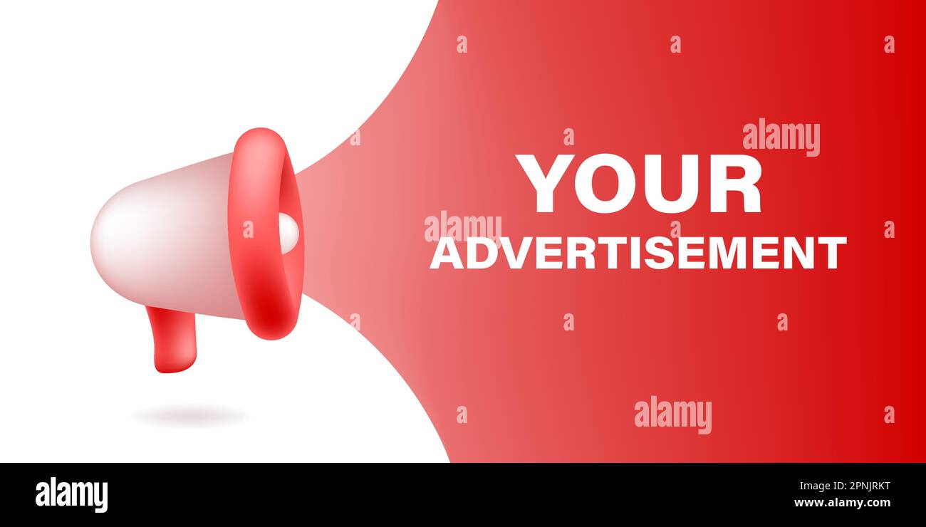 Megaphone 3d shape advertisement template. Loudspeaker advertising ...