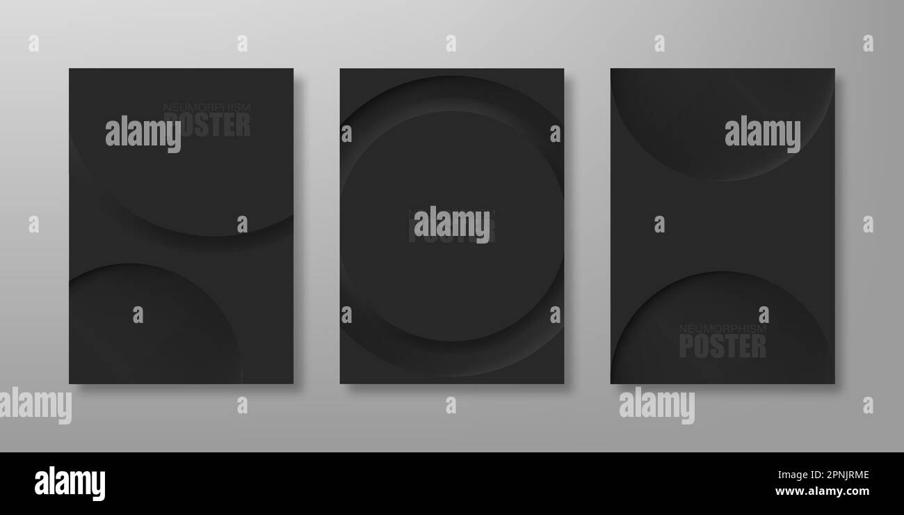 Neumorphic minimalistic dark posters in modern style. Futuristic ...