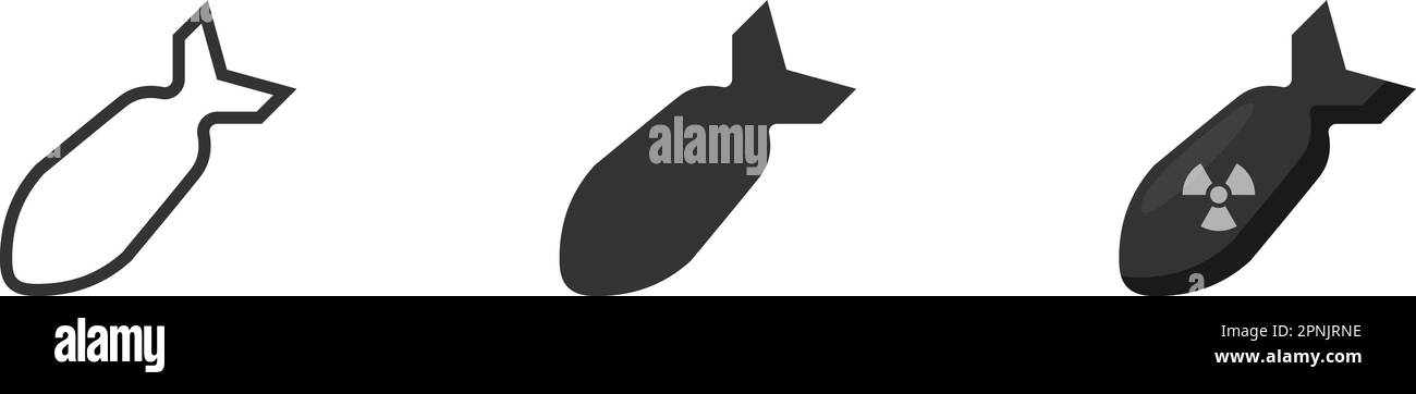 Air bomb icon. Nuclear atom bomb. War black sign simbol. Flat vector ...