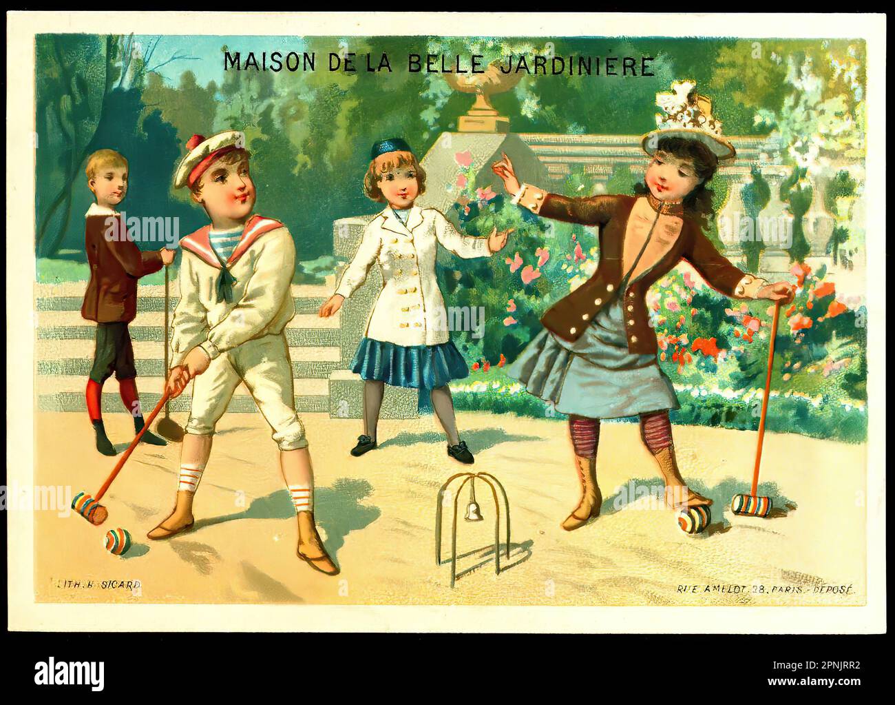 Croquet - Vintage French Tradecard, Belle Epoque Era Stock Photo - Alamy