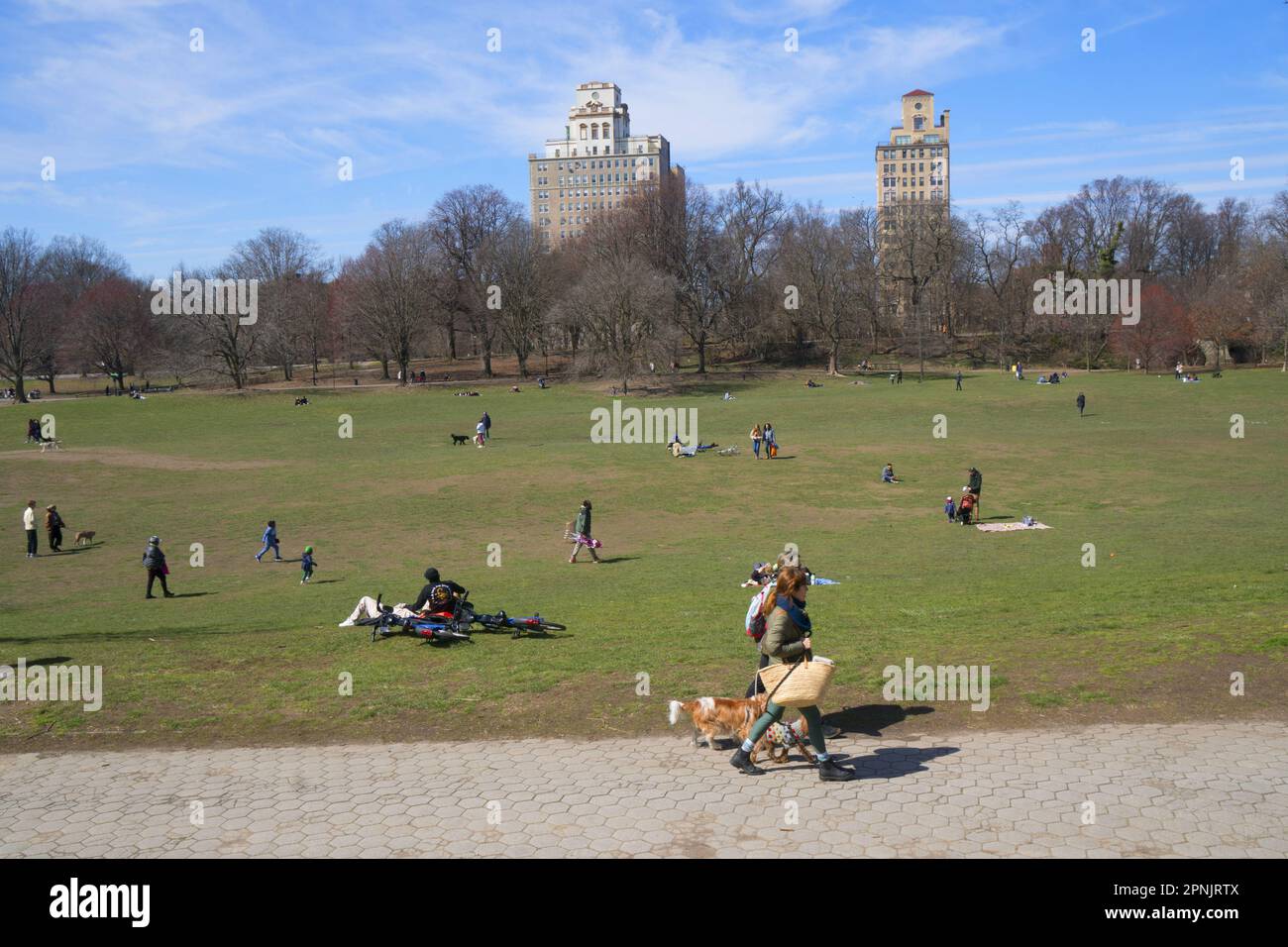 People enjoy an early spring morning on the Park Slope side of Prospect ...