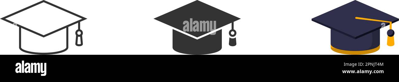 Academic cap icon. Student hat in line, glyph and flat style. Education ...