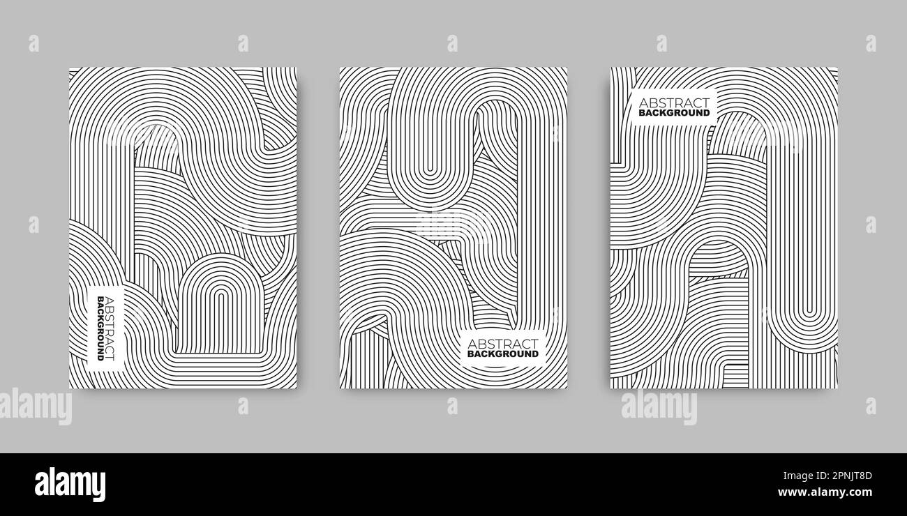 Round lines abstract vector template poster set. Round shape wavy ...