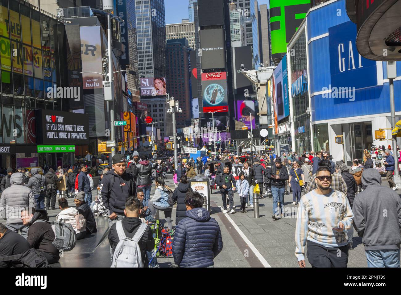 Looking north in the heart of Times Square, a center of tourism, in New ...