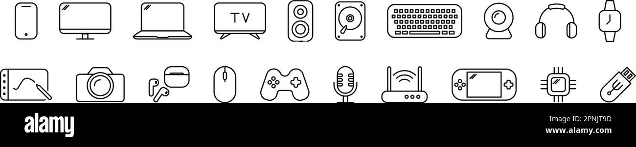 Set of device and technology icons. Computer monitor, smartphone ...