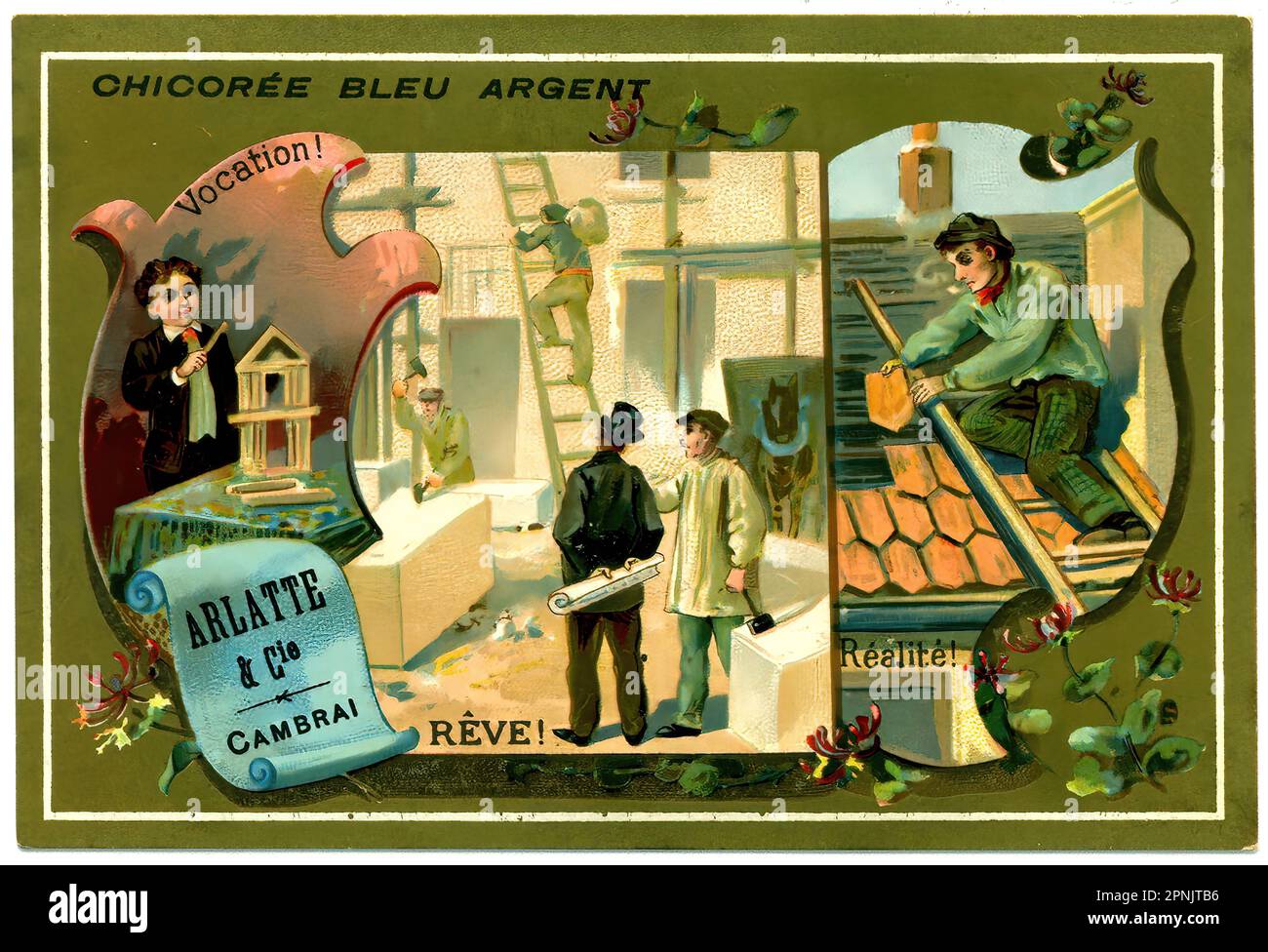 French Tradecard - Vocations - Vintage Builder, Belle Epoque Era Stock ...