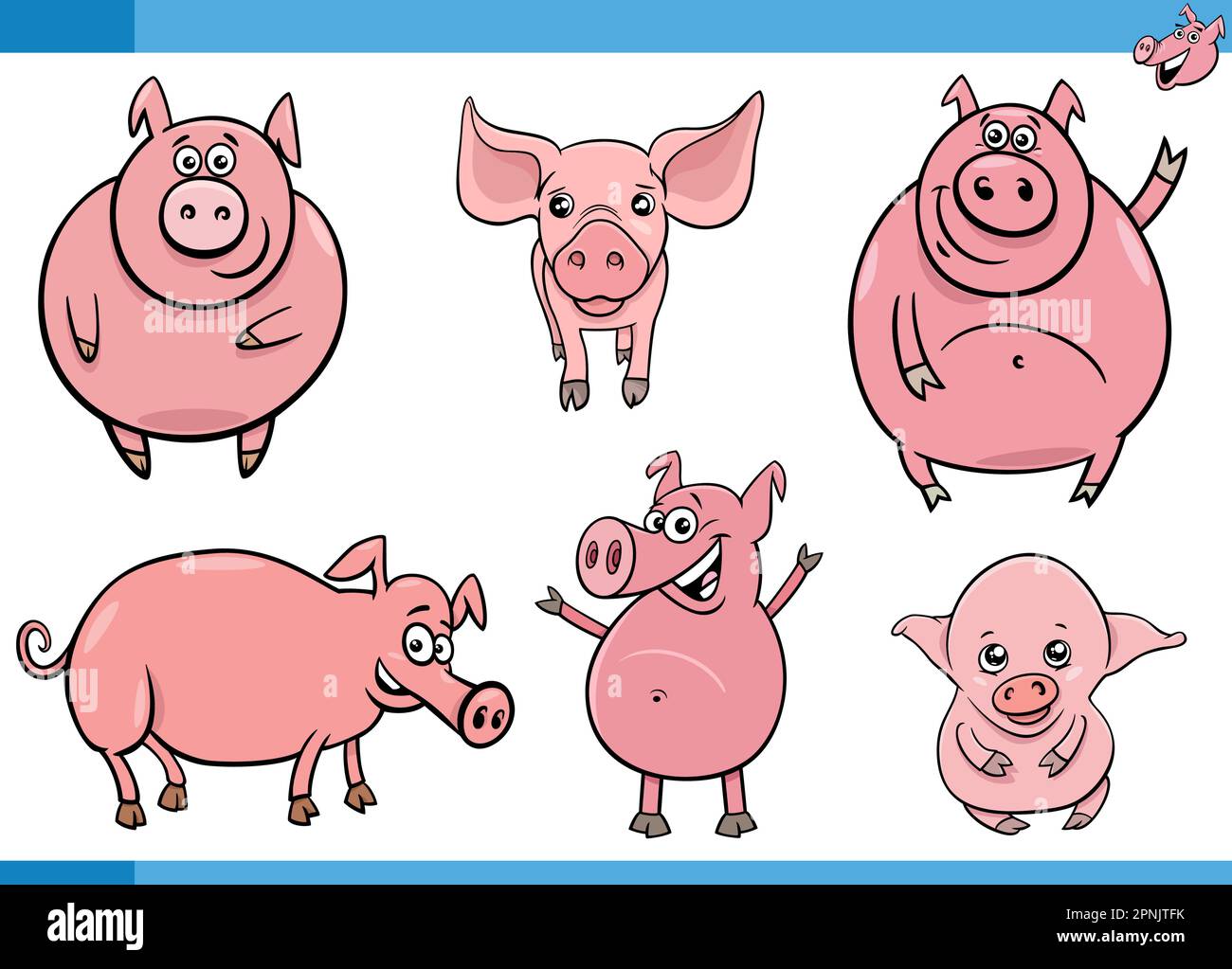 Cartoon illustration of cute pigs farm animals comic characters set ...