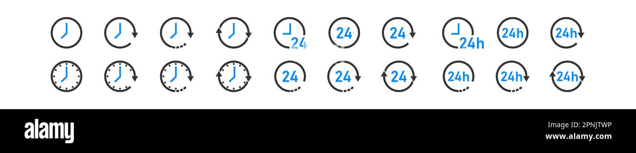 Clock set icons. All time 24 hour and arrow sign symbol. Vector ...