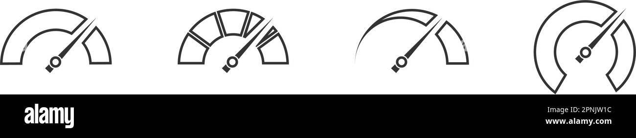 Speedometer set black line icons. Speedo and tacho meter icon. Fast ...