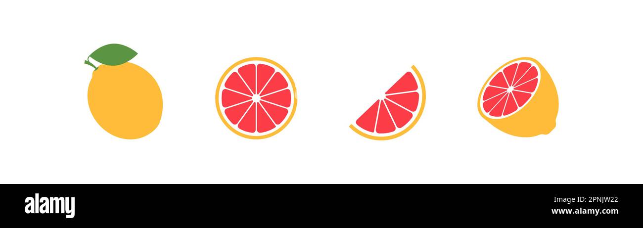 Grapefruit set flat icon on white background. Cartoon grapefruit, limes ...