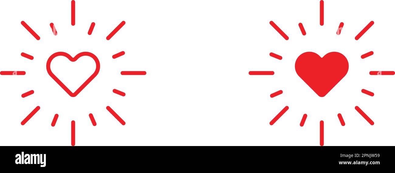 Heart shape with rays red icon in flat style. Isolated vector ...