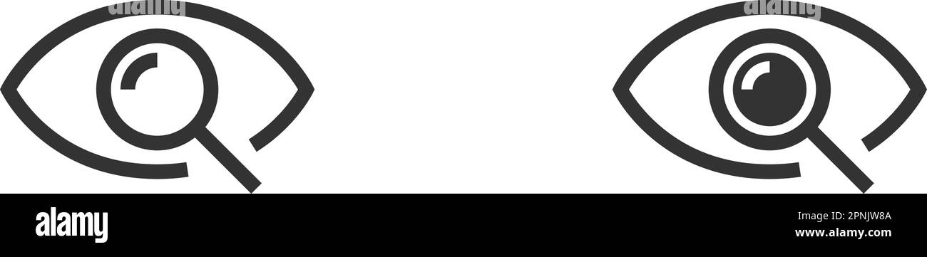 Magnifier with eye black outline icon. Find search button vector ...